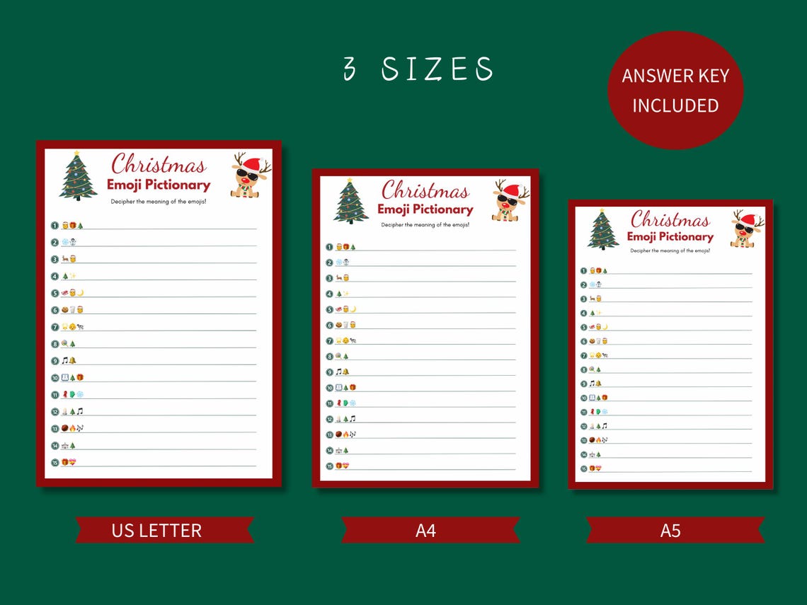 Christmas Emoji Pictionary Game, Printable Holiday Guessing Game ...