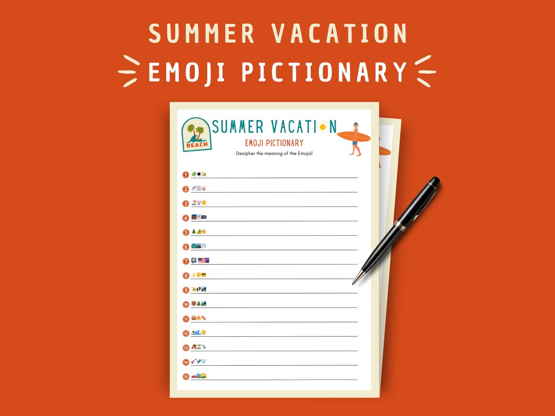 Summer Vacation Emoji Pictionary | Instant Download Printable Game ...