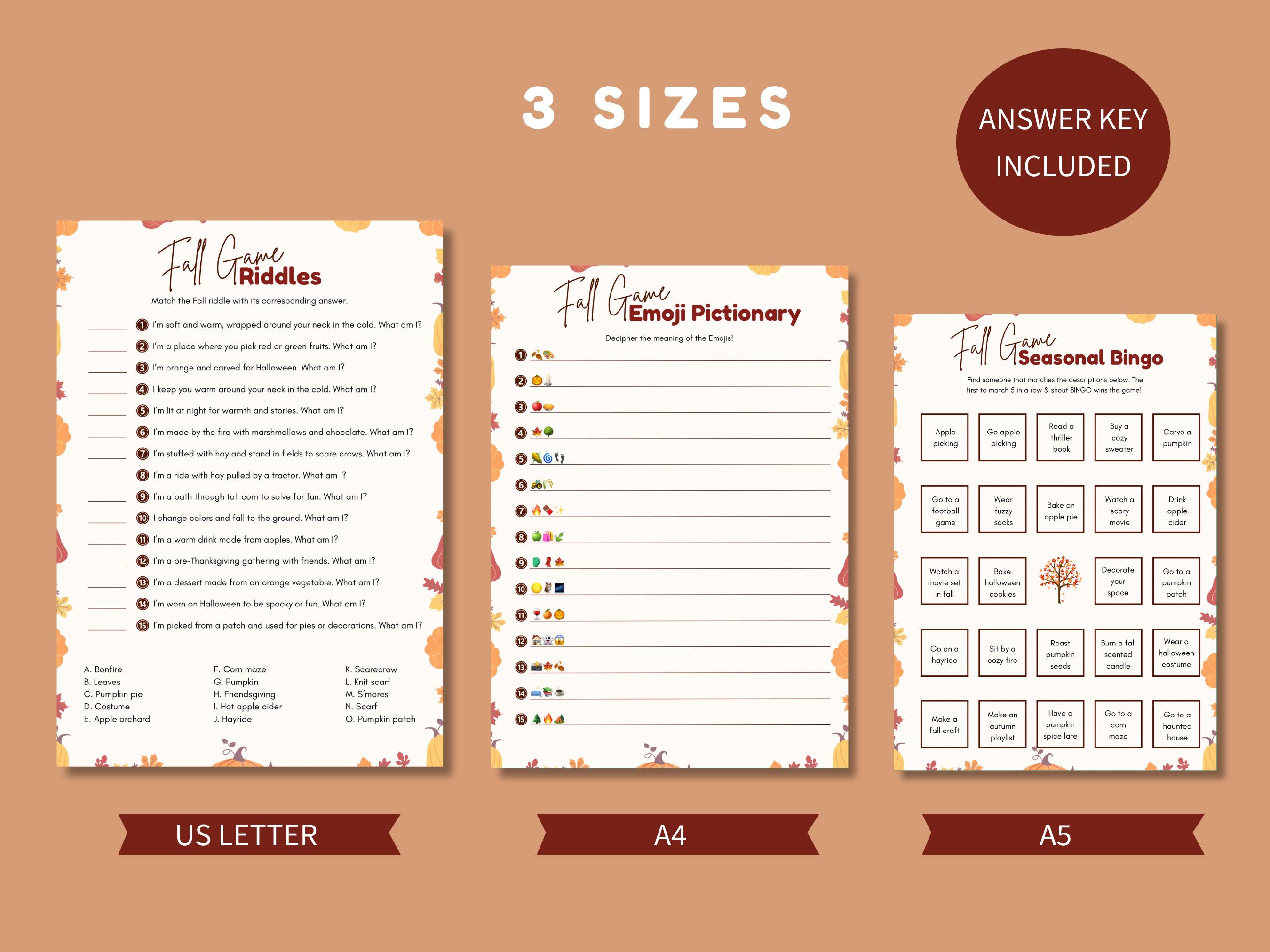 Fall Game Bundle: 10-in-1 Autumn Party Games (printable) - Etsy