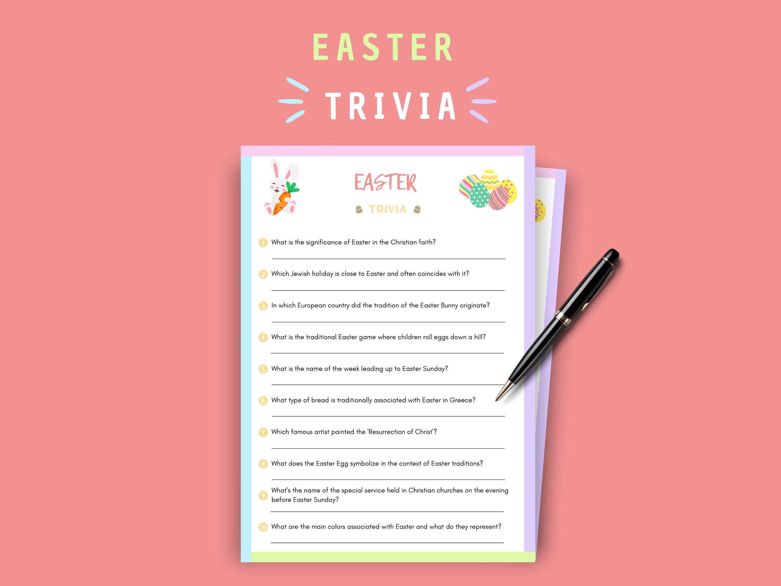 Printable Easter Open-end Trivia Game | 10 Unique Questions | Instant ...