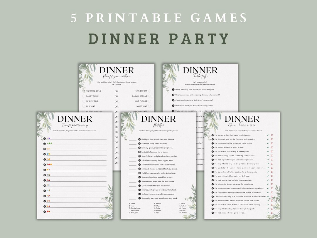 Dinner Party Games Bundle: 5 Printable Icebreaker Activities (digital ...