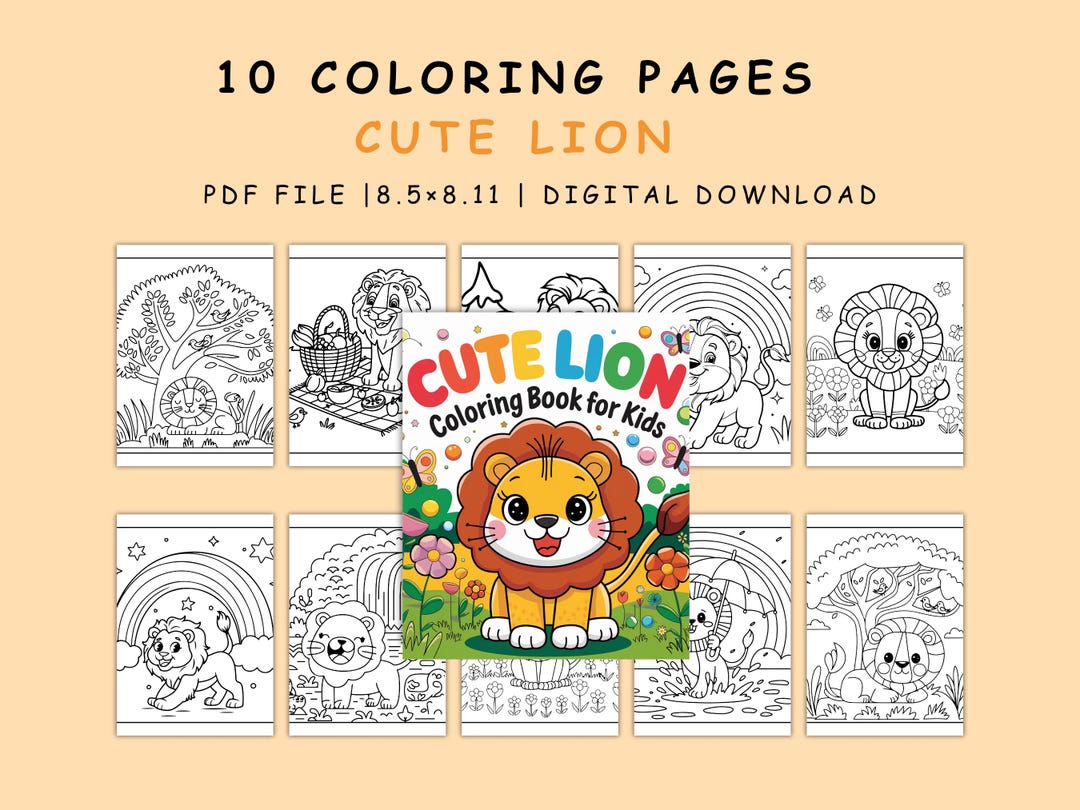 Cute Lion Coloring Pages Bundle, Fun Animal Activity (digital Download ...