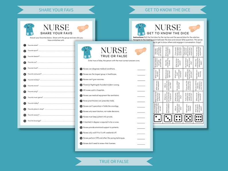 Nurse Games Bundle Printable: 15 Nursing Party Trivia & Quiz Games (PDF ...