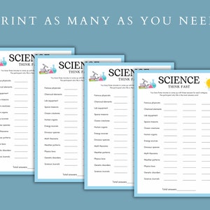Printable Science Think Fast Game | Digital Download | Fun Science ...