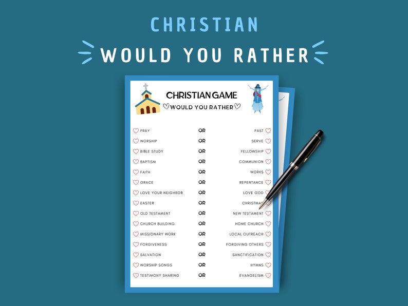 Would You Rather, Printable Christian Game Digital Download Interactive ...