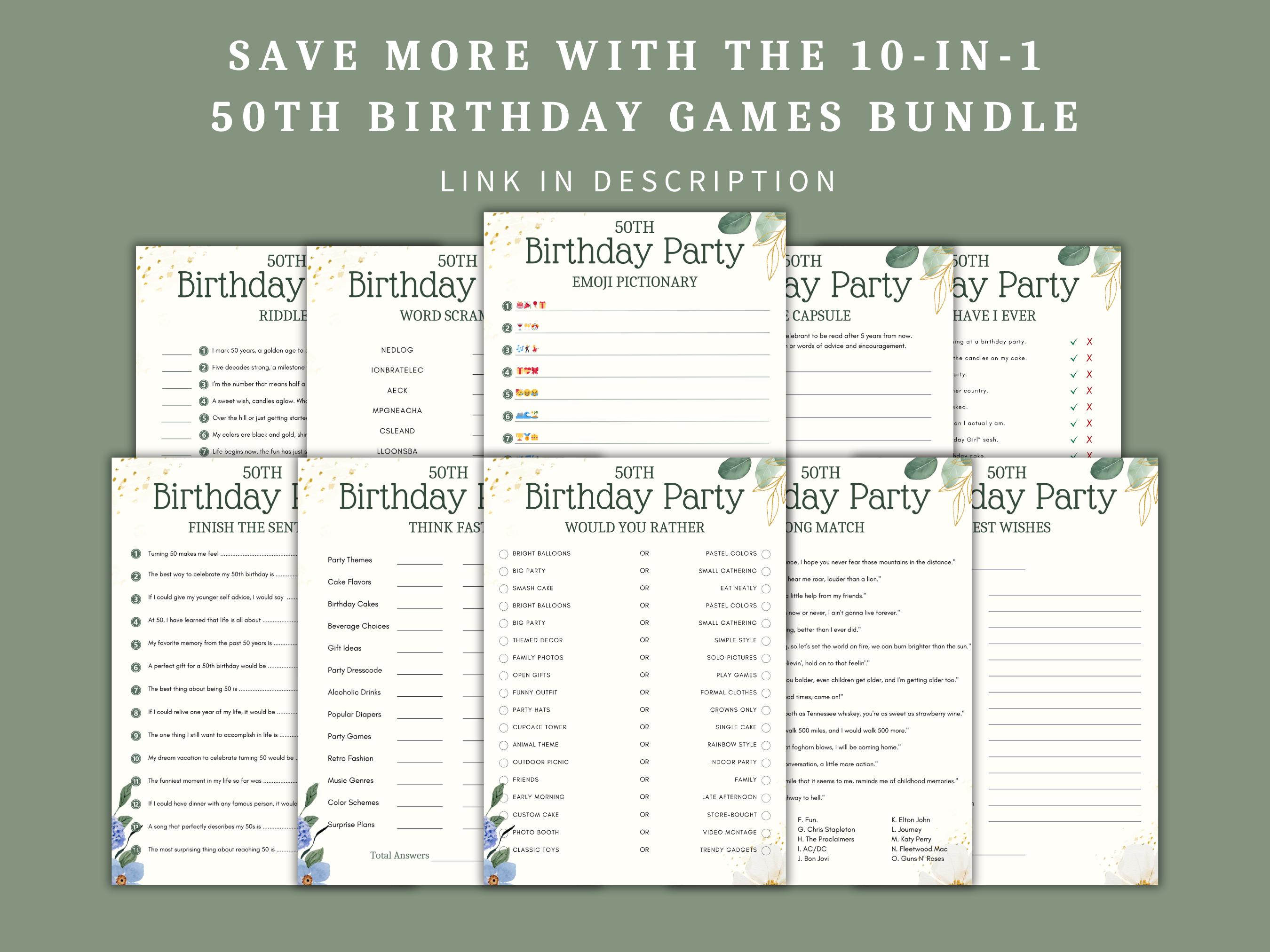50th Birthday Party Games: Printable Adult Games Bundle (digital ...
