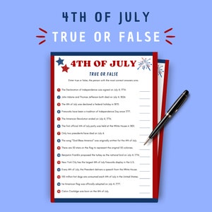 4th of July True or False Game | Instant Download | Printable Family ...