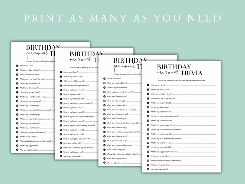 Personal Trivia Birthday Game | Printable Family Game | Birthday Party ...