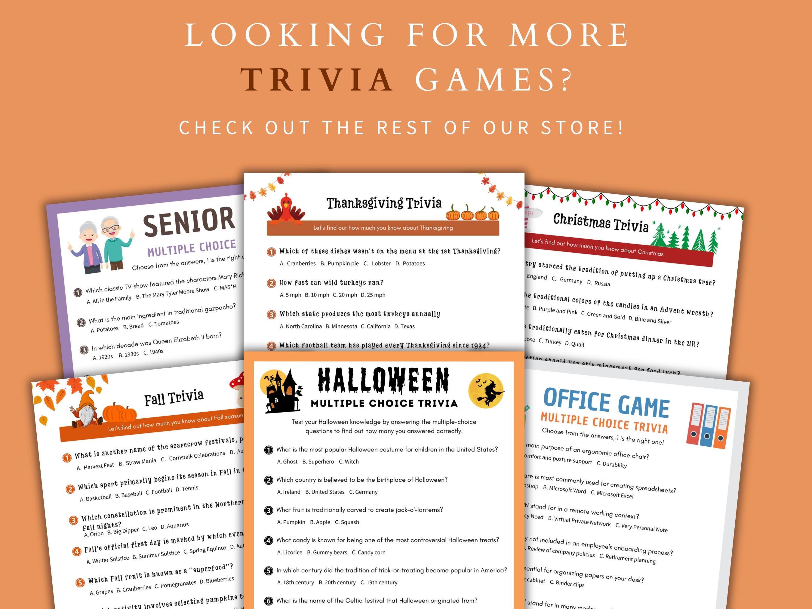 Printable Halloween Trivia: Halloween Quiz 10 Multiple Choice Questions ...