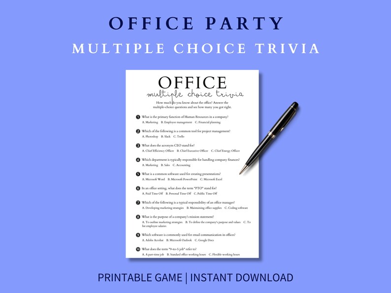 Printable Multiple Choice Trivia Office Party Game | Fun Co-worker Game ...