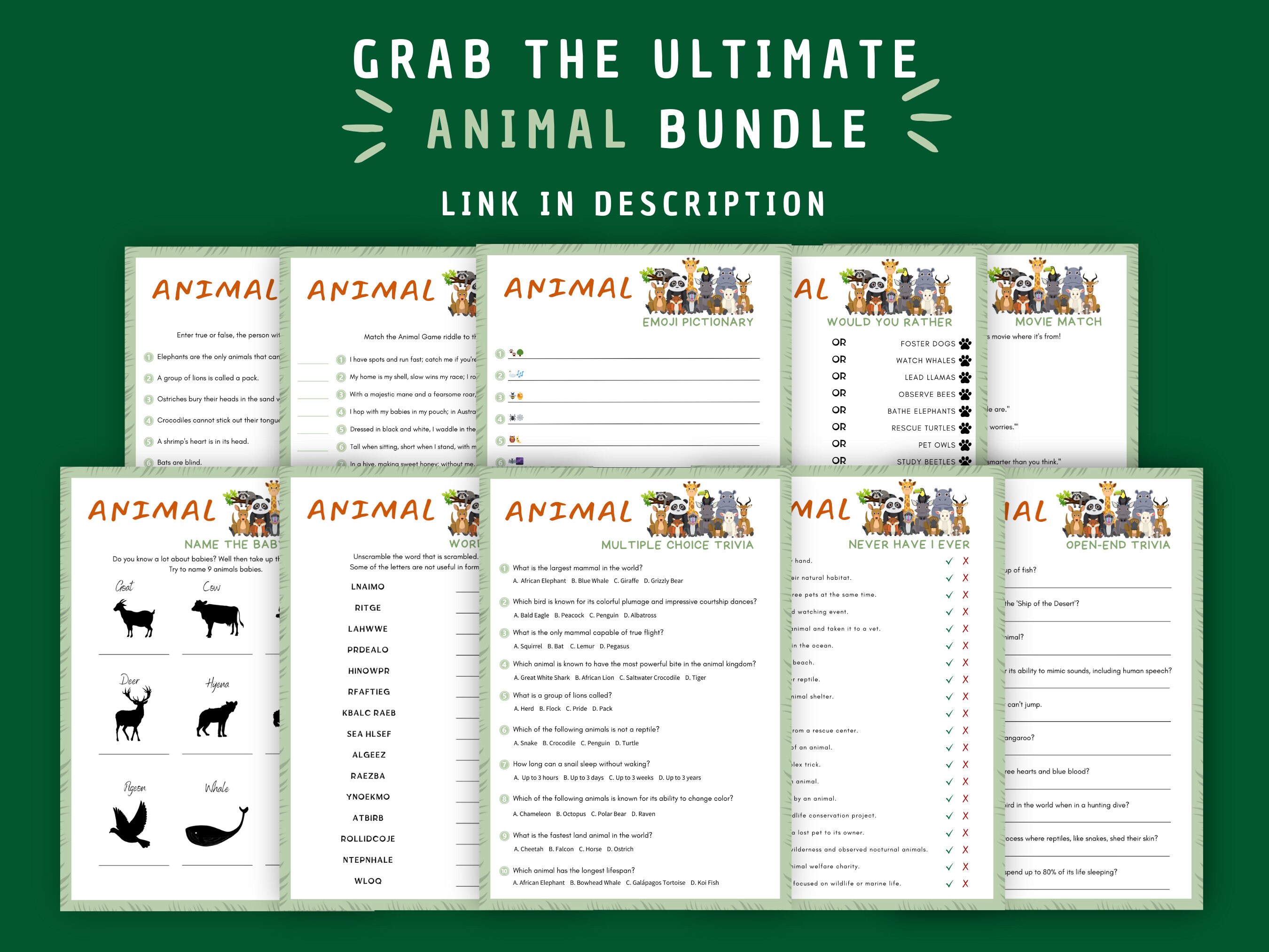 Animal Multiple Choice Trivia Game | Animal Kingdom Quiz | Family Game ...