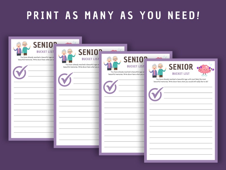 Senior Bucket List Game Instant Download Printable Senior Game for ...