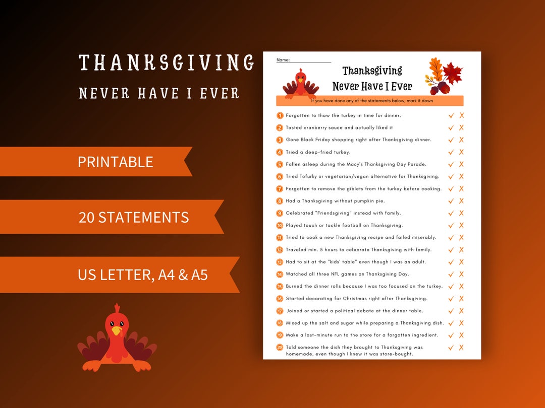 Thanksgiving Game Printable Never Have I Ever Family - Etsy