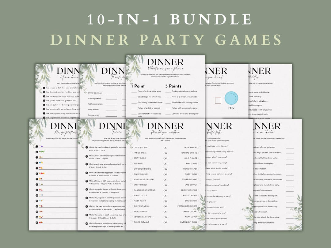 10-in-1 Printable Dinner Party Games, Fun Dinner Table Games ...