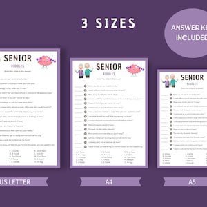 Senior Riddles Game: Printable Brain Teasers for Elderly (instant ...