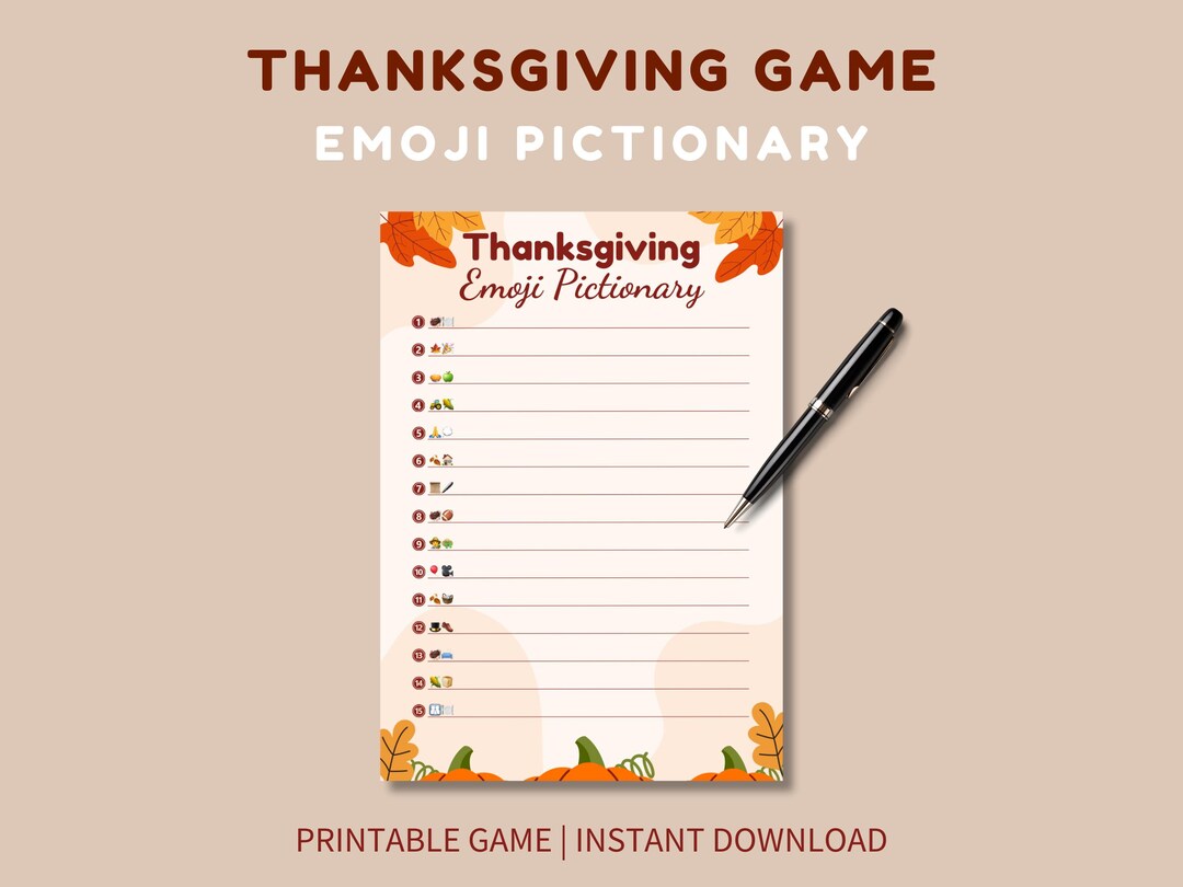 Thanksgiving Emoji Pictionary Game: Fun Family Activity (digital ...