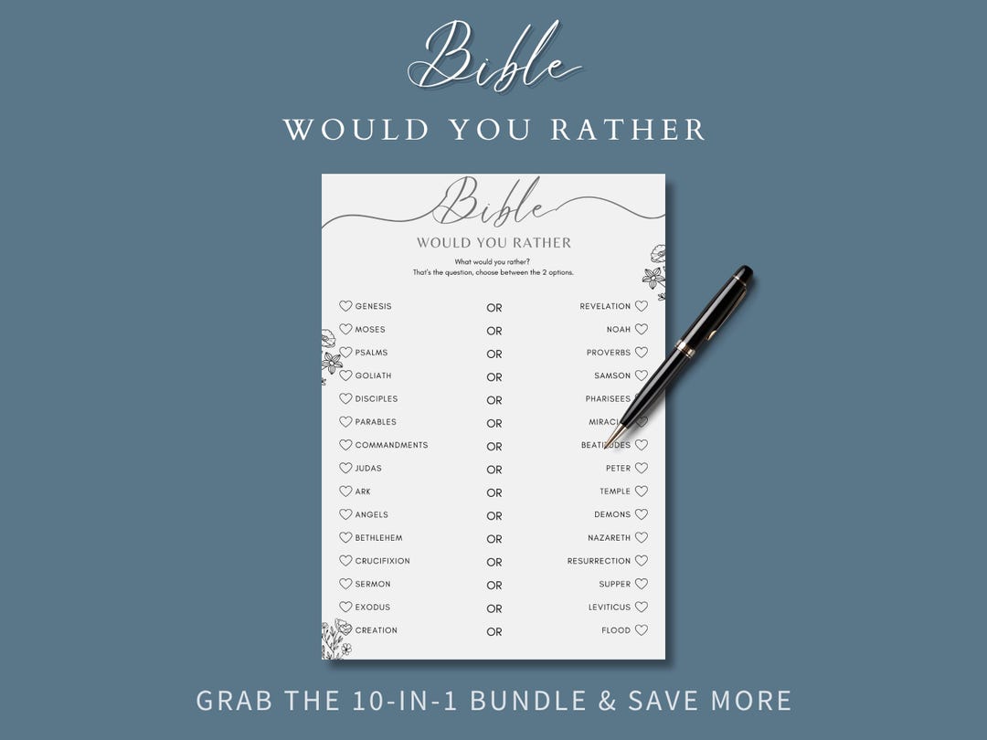 Bible Would You Rather Printable Game, Christian Icebreaker Trivia ...