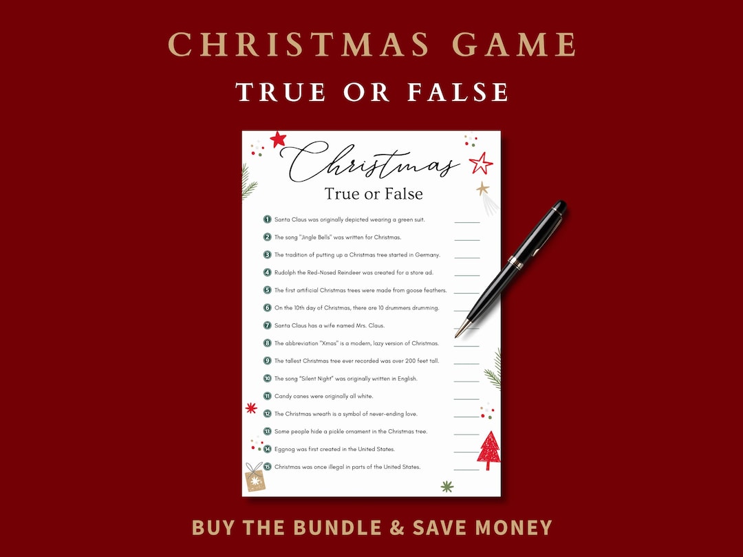 Christmas True or False Game, Printable Holiday Trivia Quiz, Family ...