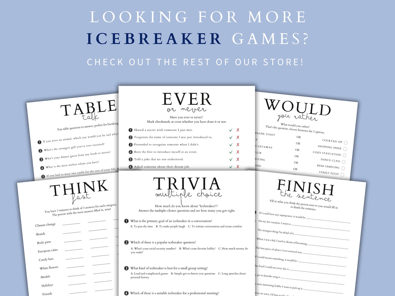 Table Talk Icebreaker Game | Printable Engaging Trivia | Family Game ...