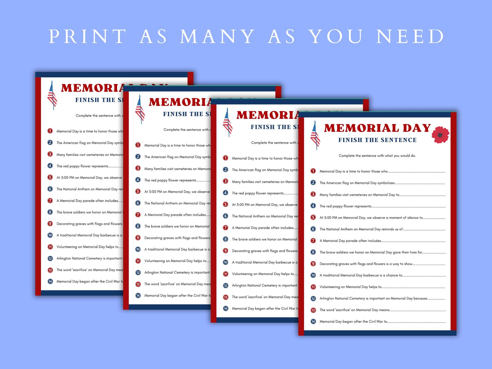 Memorial Day Printable Game, Multiple Choice Trivia Quiz for Adults and ...