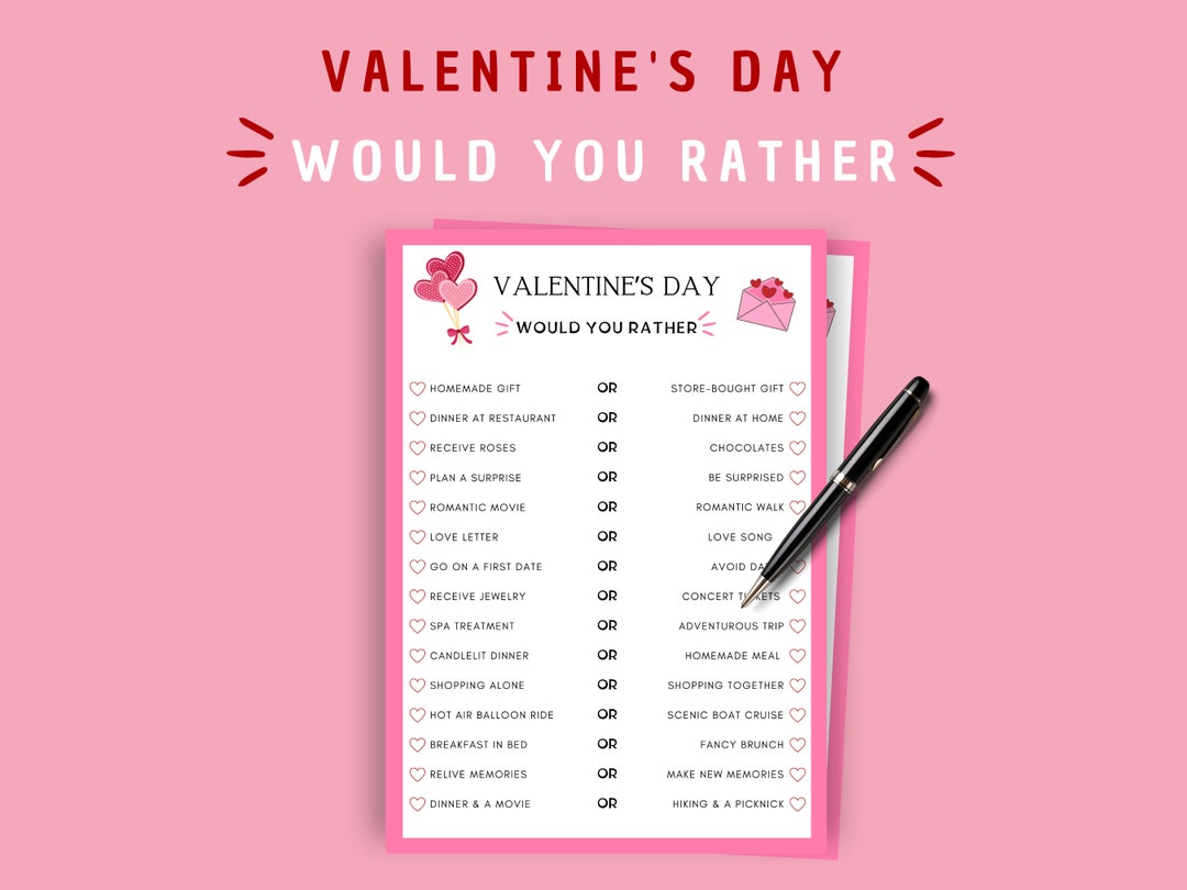 Printable Would You Rather Game for Valentine's Day | Fun & Romantic ...