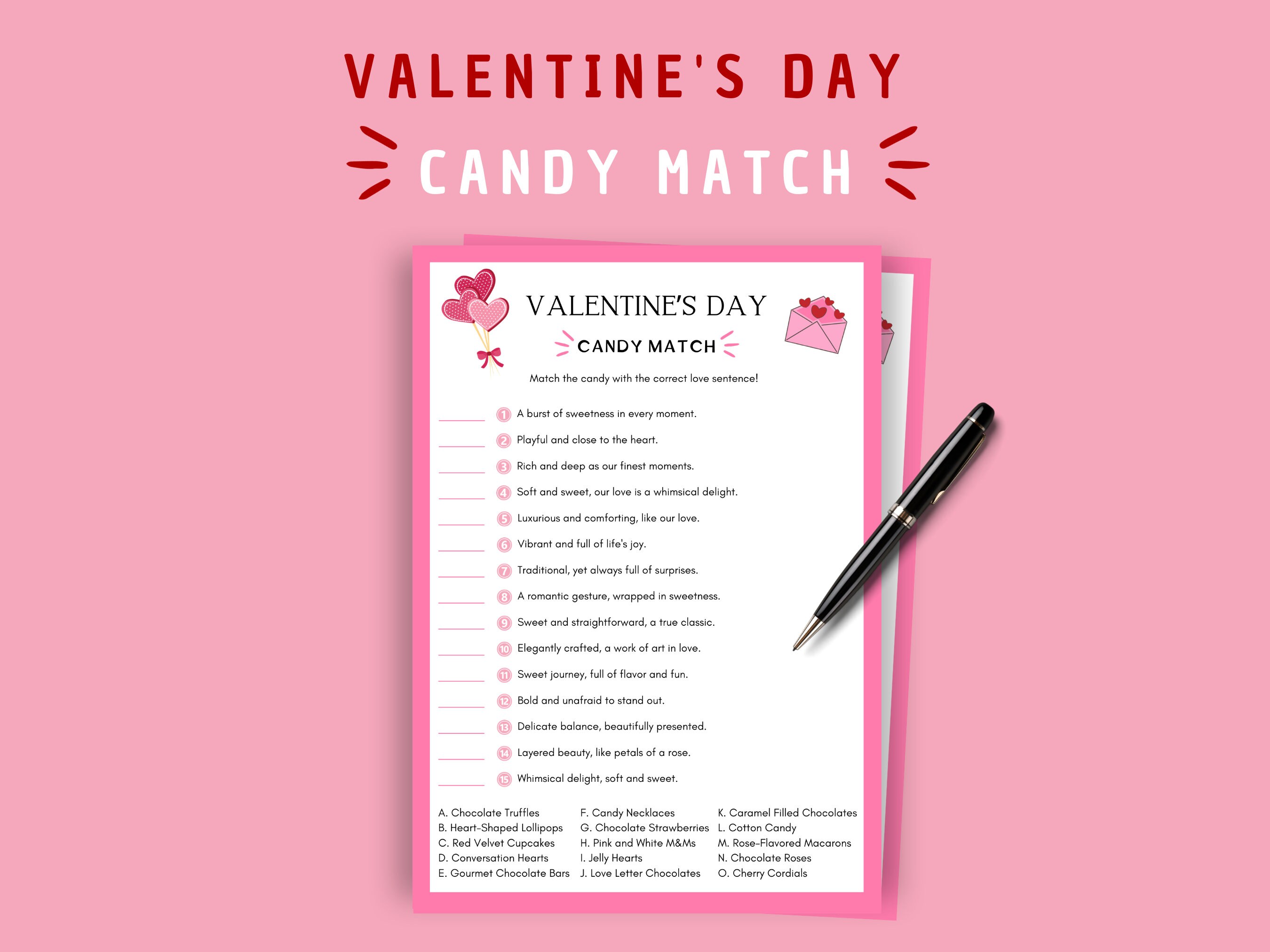 Printable Candy Match Game for Valentine's Day Fun Love-themed Matching ...