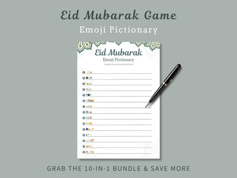 Eid Mubarak Emoji Pictionary Game, Printable Islamic Party Game, Fun ...