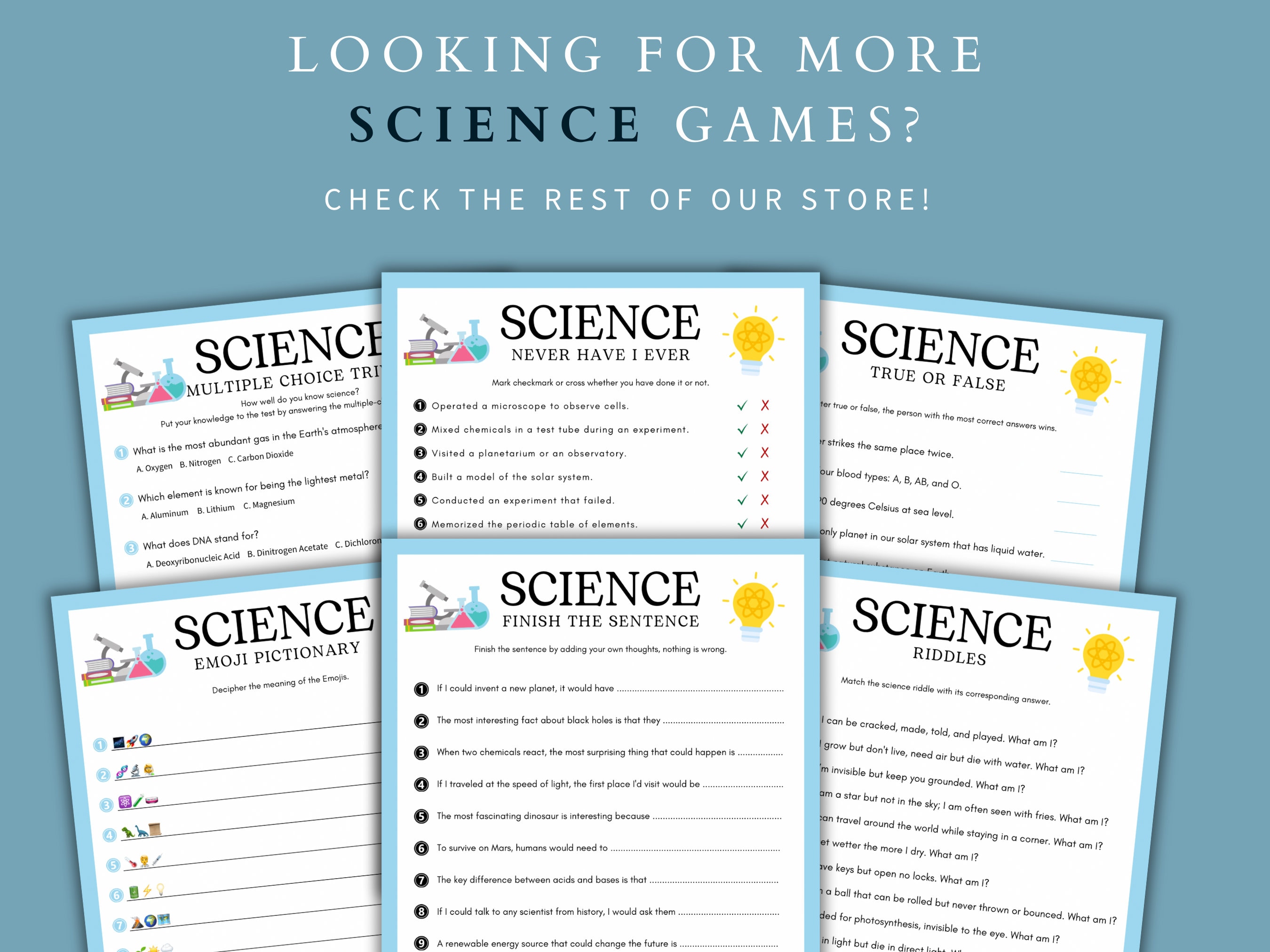 Printable Science Games Bundle: 10-in-1 Trivia, Pictionary, Riddles ...