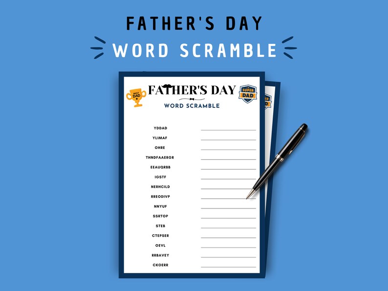 Father's Day Word Scramble Printable Game Instant Download Family Game ...