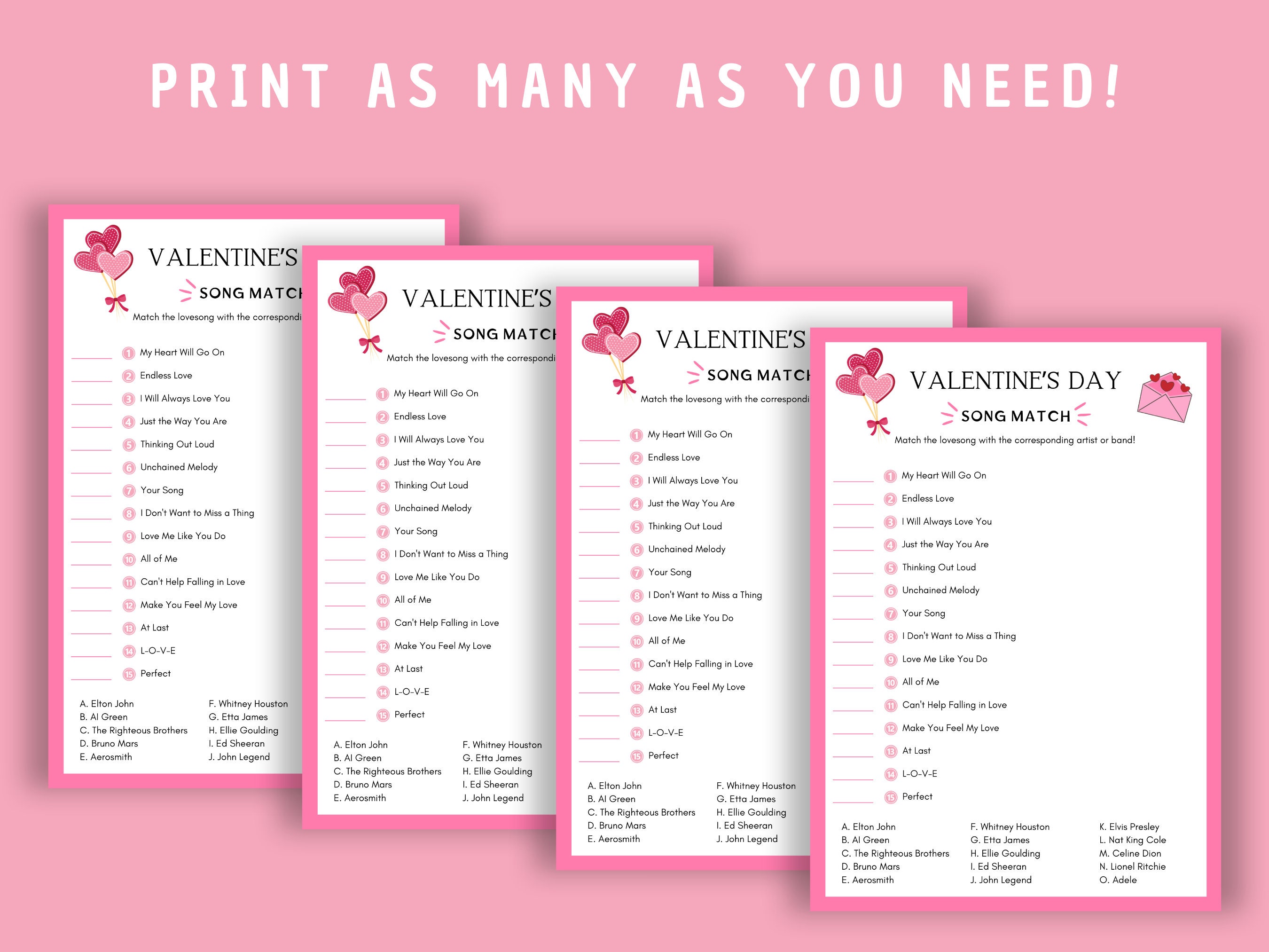 Printable Valentine's Day Song Match Game | Match the Song to Answer ...