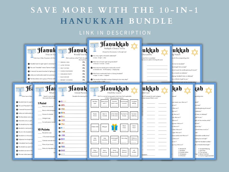 5 Hanukkah Party Games Bundle, Printable Family Games, Digital Download ...