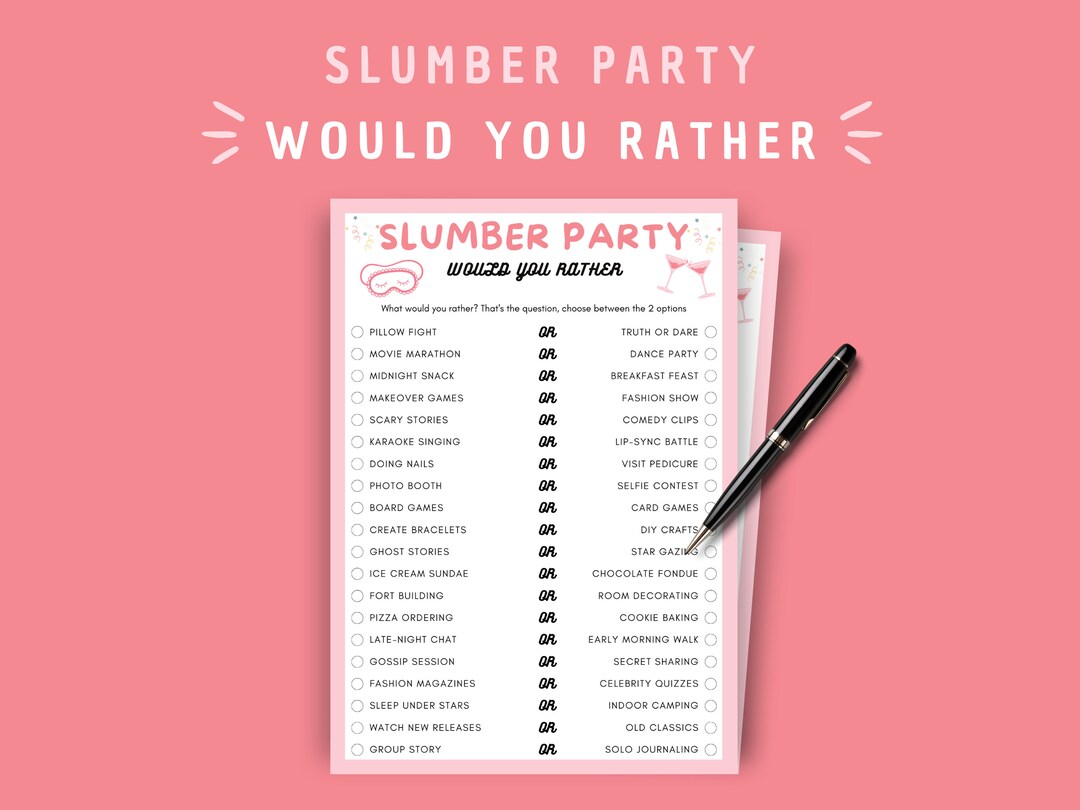 Slumber Party Would You Rather | Instant Download | Printable Game ...
