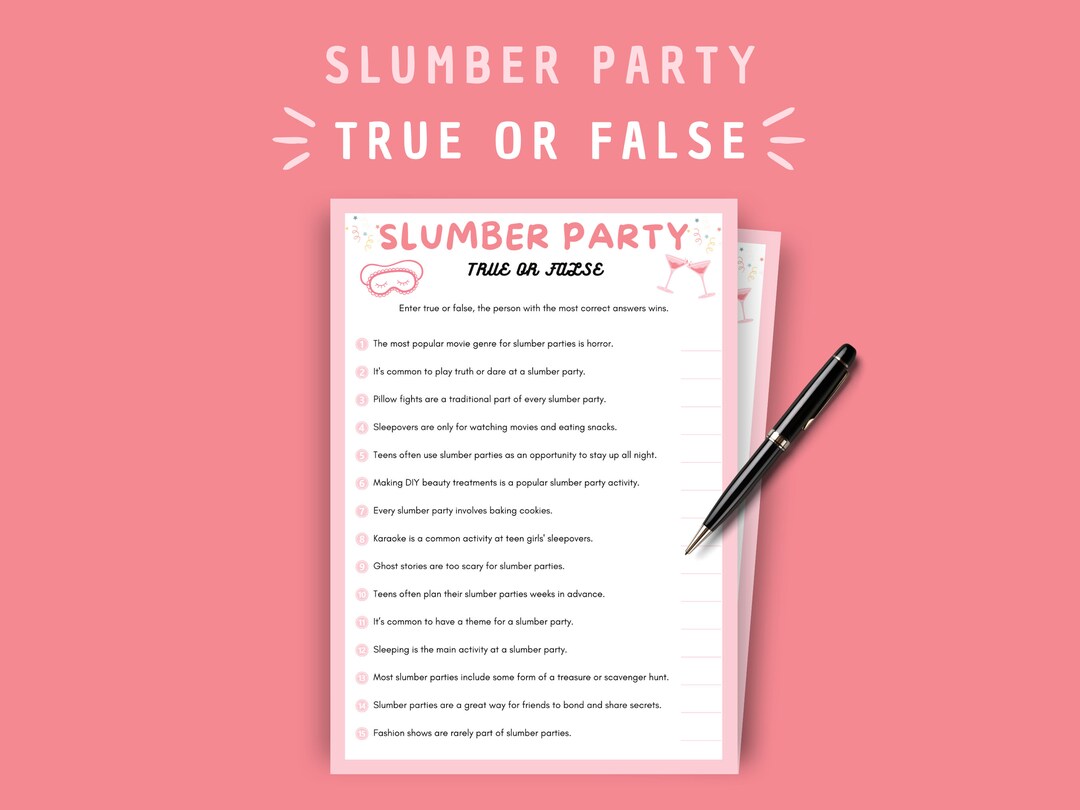 Slumber Party True or False Game | Instant Download | Printable Quiz ...