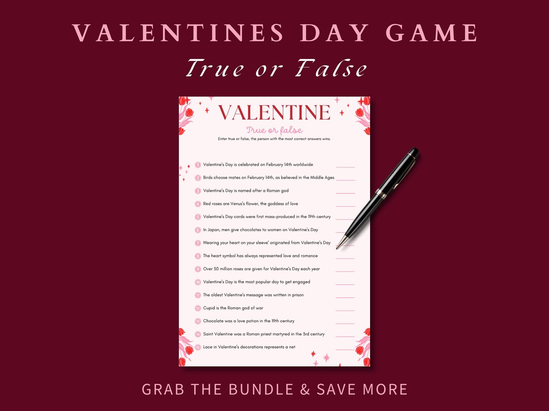 Printable Valentines Day True or False Game, Fun Friends Party Game ...