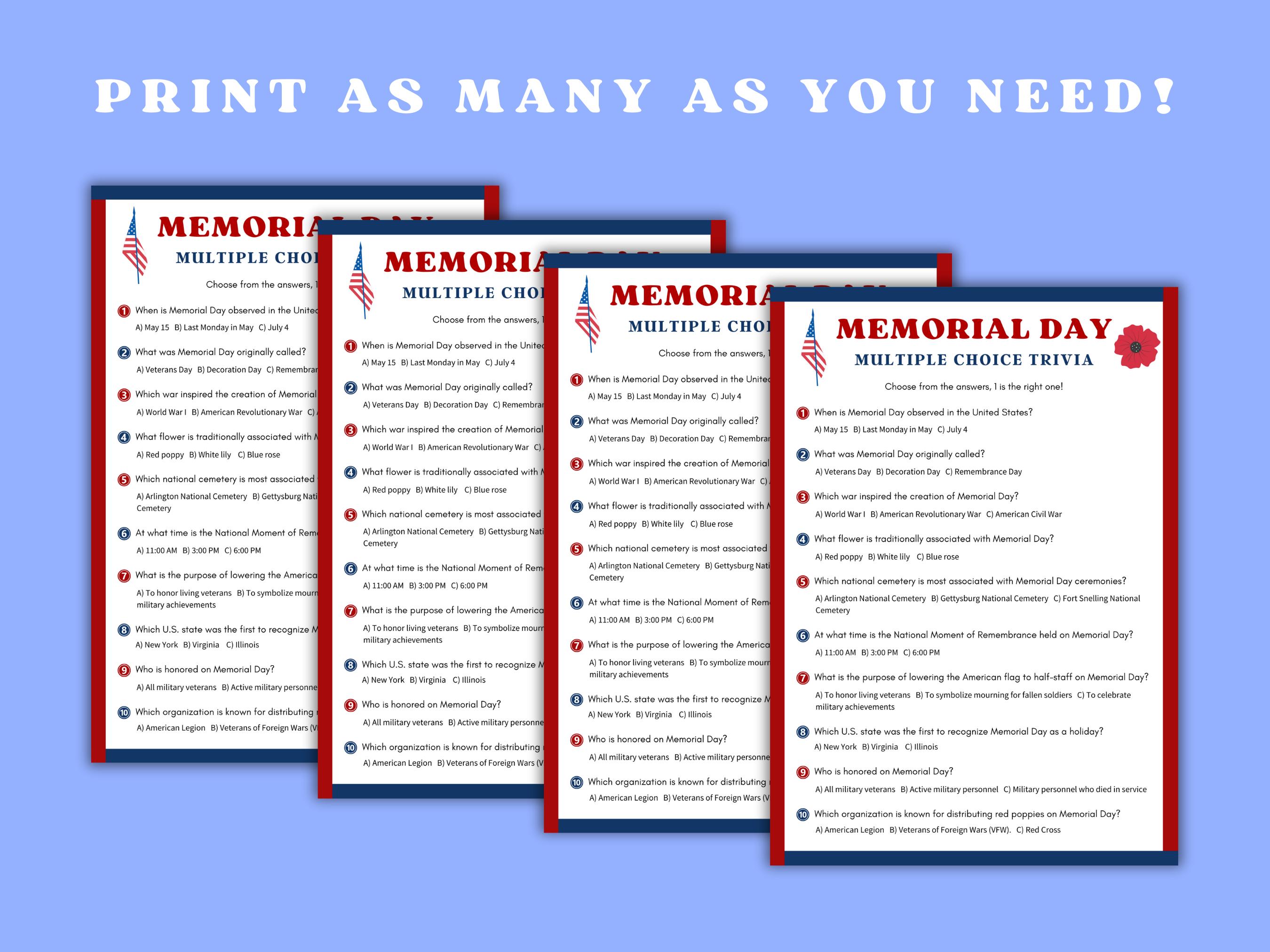 Memorial Day Games Bundle: Printable Party Activities (digital Download ...