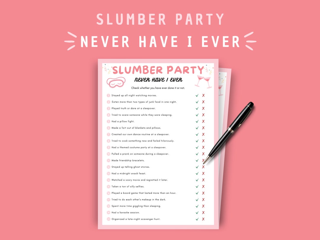 Printable Slumber Party Never Have I Ever Game | Instant Download ...