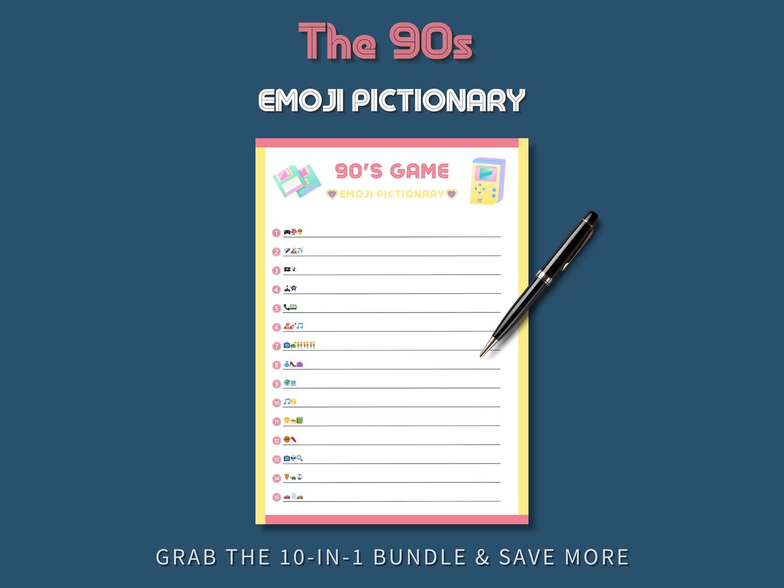 90s Emoji Pictionary Game: Printable Trivia Night (instant Download) - Etsy
