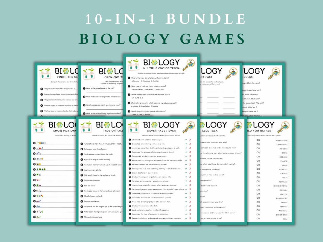 Printable Biology 10-in-1 Game Bundle Digital Download Fun Student ...
