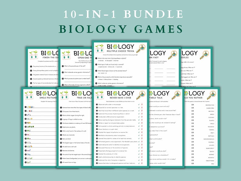 Printable Biology 10-in-1 Game Bundle Digital Download Fun Student ...