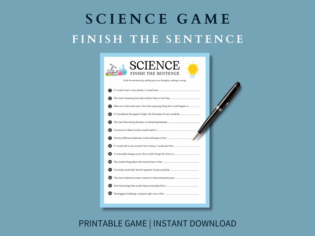Printable Science Finish the Sentence Game | Digital Download | Student ...