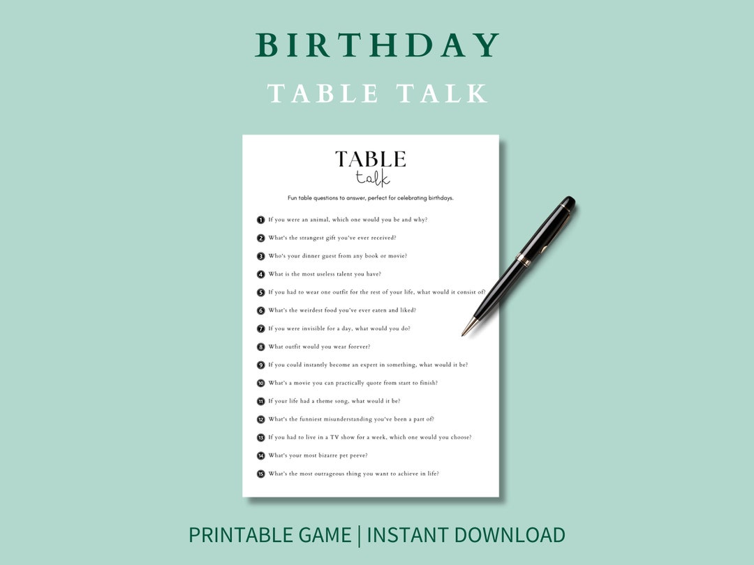 Printable Birthday Game Table Talk | Family Trivia Game Night | Instant ...