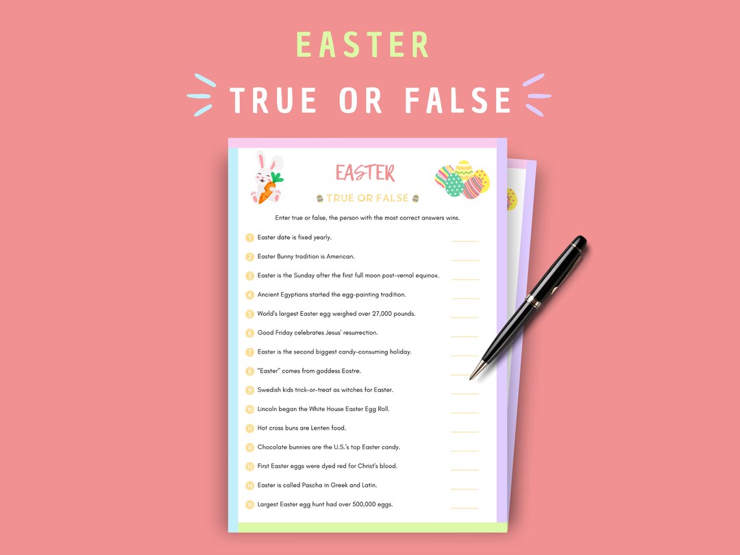 Easter True or False Trivia Game | 15 Fun Statements | Instant Download ...