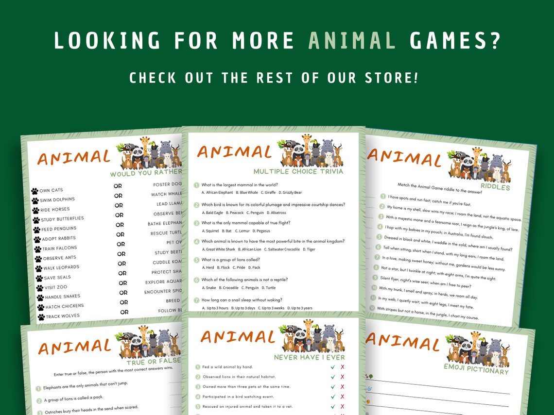 Animal Multiple Choice Trivia Game Animal Kingdom Quiz Family Game ...
