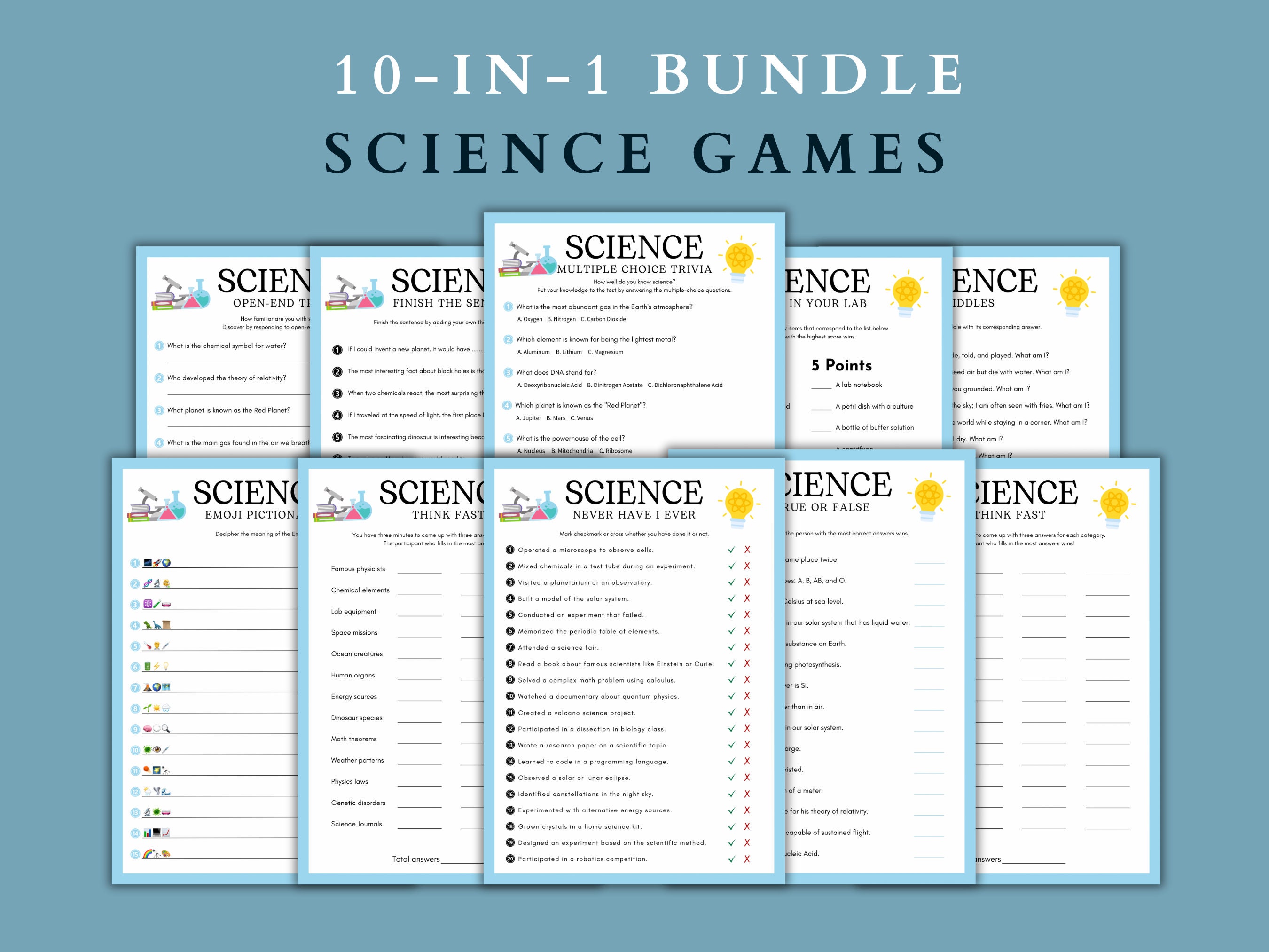 Printable Science 10-in-1 Games Bundle, Digital Download, Fun Student ...