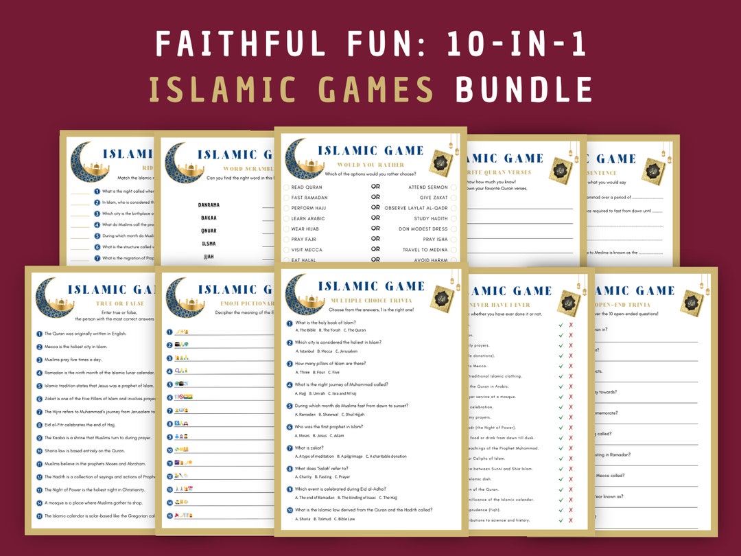 10-in-1 Islamic Games Bundle, Digital Download, Printable Muslim Trivia ...