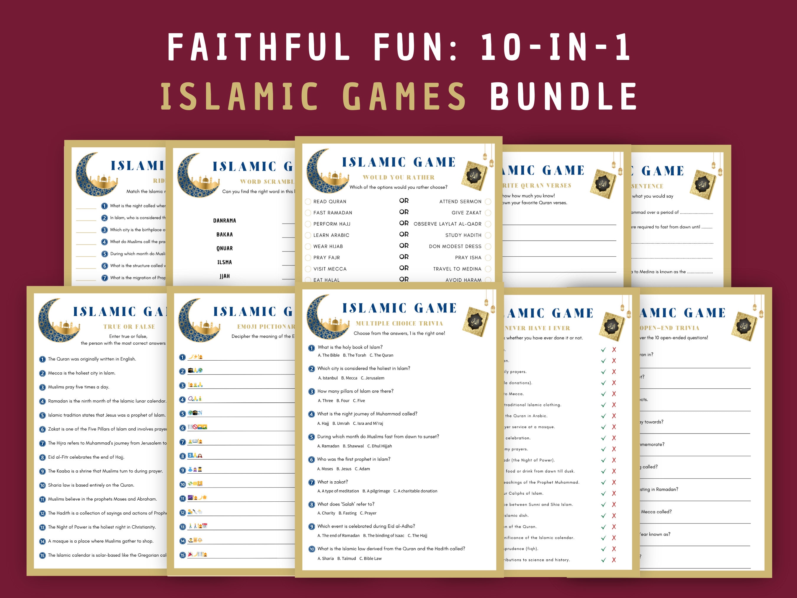 10-in-1 Islamic Games Bundle, Digital Download, Printable Muslim Trivia ...