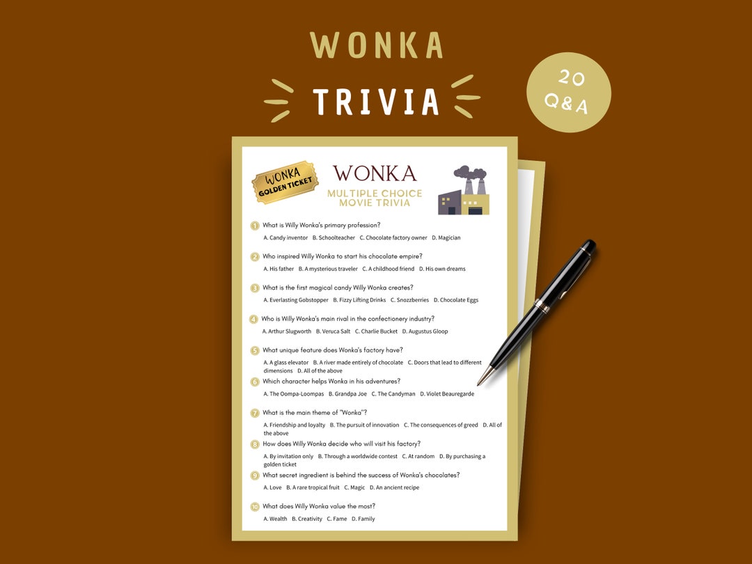 Chocolate Factory Quiz Game Printable Multiple Choice Trivia 20 Magical ...