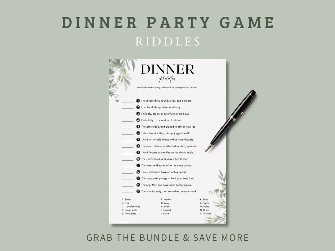 Printable Dinner Party Riddles Game, Friends Dinner Party Game, Dinner ...