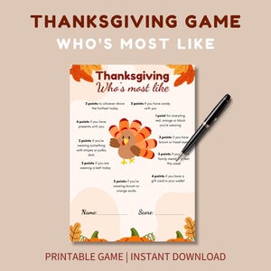 Thanksgiving Who's Most Like Game Fun Family Games Printable ...