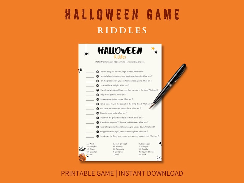 Printable Halloween Riddles Game Fun Family Activity Educational ...
